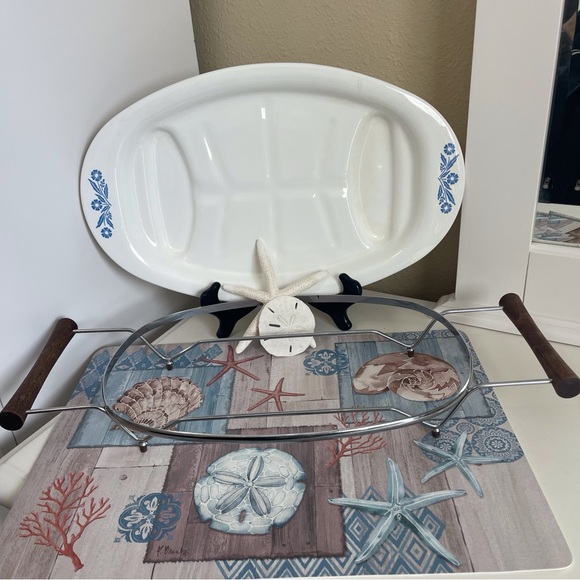 Corningware | Dining | Corning Ware Platter Tray W Rack Cornflower ...